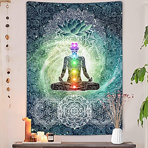 Chakra Vertical Tapestry, Seven Chakra Yoga Meditation Zen Decor Tapestry Wall Hanging for Bedroom, Hippie Lotus Spiritual Tapestries Poster Beach Blanket College Dorm Home (40W X 60H)