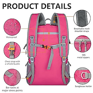 Goloni Ultra Lightweight Packable Backpack 40L - Foldable Hiking Backpack Water Resistant Small Foldable Daypack for Travel,Pink