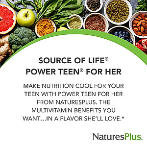 Natures Plus Power Teen for Her Chewable - 60 Vegetarian Tablets - Wild Berry - High Potency Multivitamin for Young Women - Hormone-Balancing - Sugar Free, Vegan, Gluten-Free - 30 Servings