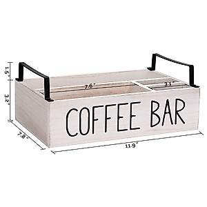 Coffee Station Organizer – Wooden Coffee bar Organizer for Kitchen Counter – Large Storage of 4 Compartments with Handles Perfect for Workplace, Meetings, Gatherings and Parties