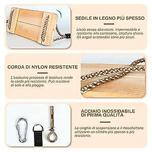 EXTFANS Wood Tree Swing Seat, Swing Set for Children Adult Kids, 15.7 * 6.3 * 0.63 Inch, Adjustable Rope Swings for Yard Indoor Outdoor Backyard Garden Playground Use