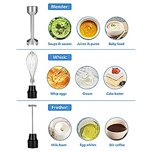 Amateys Handheld Immersion Blender,Infinitely Variable Speeds Hand Blender ,Multi-function Stainless Steel Handheld Stick Kitchen Blender with Whisk, Milk Frother，Detachable Smoothie Blender for Soup Puree Baby Food