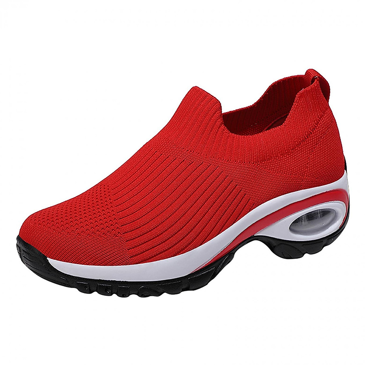 Hbeylia Fashion Platform Wedge Walking Shoes for Women Ladies Slip On Mesh Air Cushion Breathable Blade Non Slip High Heels Fitness Running Sport Sneakers Fall Dress Shoes for Jogging Work Nurse Red