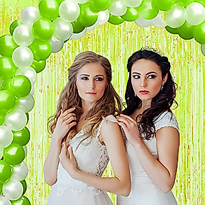 BRAVESHINE Party Decoration Iridescent Foil Fringe Backdrops - 2 Pack 3.2 x 6.5 ft Metallic Tinsel Photo Booth Pros Streamer Curtains for Birthday Wedding Graduation Christmas Holiday - Clear Green