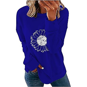 Light Sweaters For Women Fall 2023 Winter Sudadera de cuello redondo para mujer con diseño de girasol, estampado de manga larga jersey de otoño y primavera ED2-Dark Blue Medium
