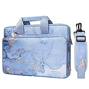 MOSISO 360 Protective Laptop Shoulder Bag Compatible with MacBook Air/Pro,13-13.3 inch Notebook,Compatible with MacBook Pro 14 2023-2021 A2779 M2 A2442 M1, Watercolor Marble Sleeve with Belt, Blue