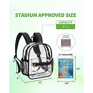 MAY TREE Clear Backpack Stadium Approved, Mini Clear Backpack, Heavy Duty Waterproof Transparent PVC Backpack (Black)