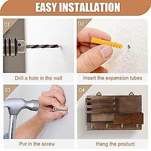 Key Holder Wall Mount, Mail Organizer with Key Hooks, Solid Wood Mail Holder with Hook Rustic Home Decor for Command Center Entryway Mudroom Hallway Doorway