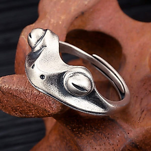 GAGAFEEL S925 Sterling Silver Frog Open Rings for Women Girl Adjustable Vintage Statement Ring Xmas Birthday Party Jewelry Gift (S925 Frog Ring)