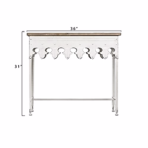 Creative Co-op EC0119 Metal Scalloped Edge Table Wood Top, Antiqued White