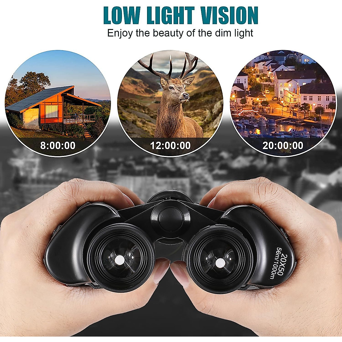 Binoculars 20x50,High Power Binoculars for Adults and Kids with Low Light Night Vision, Compact Waterproof Binoculars for Bird Watching Hunting Travel Football Stargazing BAK-4 Prism FMC Lens(Black)