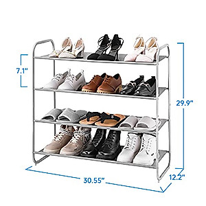 MAX Houser 4 Tier Shoe Rack Storage Organinzer 4 Shelf Shoe Rack Organizer，Entrance Fabric Shoe Shelf Small for Closet Entryway Hallway Bedroom(Light Gray)