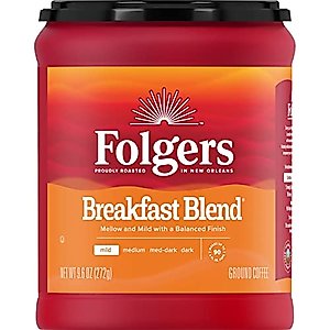 Folgers Breakfast Blend medium_roast Ground Coffee, Smooth & Mild Coffee, 9.6 Ounce Canister