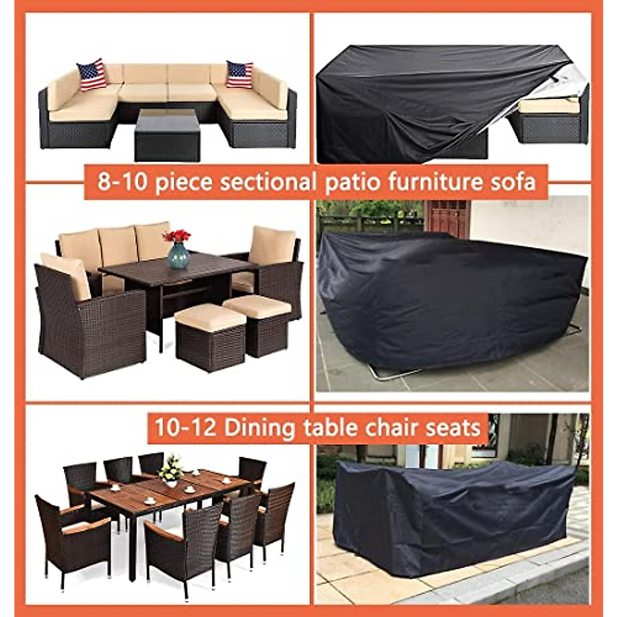 Oslimea Patio Furniture Cover Waterproof, Outdoor Sectional Sofa Set Cover Heavy Duty 420D Rectangle Table and Chair Set Cover (126" L× 63" W× 28" H)