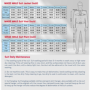 MAGE MALE Men's 3 Pieces Solid One Button Suit Elegant Slim Fit Single Breasted Party Tuxedo Blazer Vest Pants Set Navy Blue