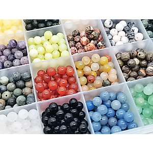 1200pcs 6mm Natural Round Stone Beads Real Gemstone Beading Loose Gemstone Hole Size 1mm DIY Smooth Beads for Bracelet Necklace Earrings Jewelry Making,Box Packed(24 Material -A,6mm)