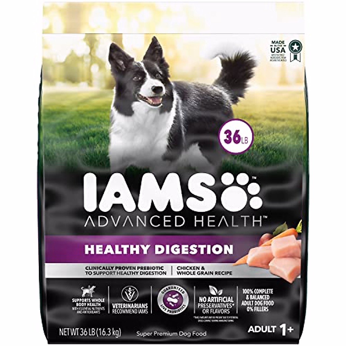 IAMS Advanced Health Adult Healthy Digestion Dry Dog Food with Real Chicken, 36 lb. Bag