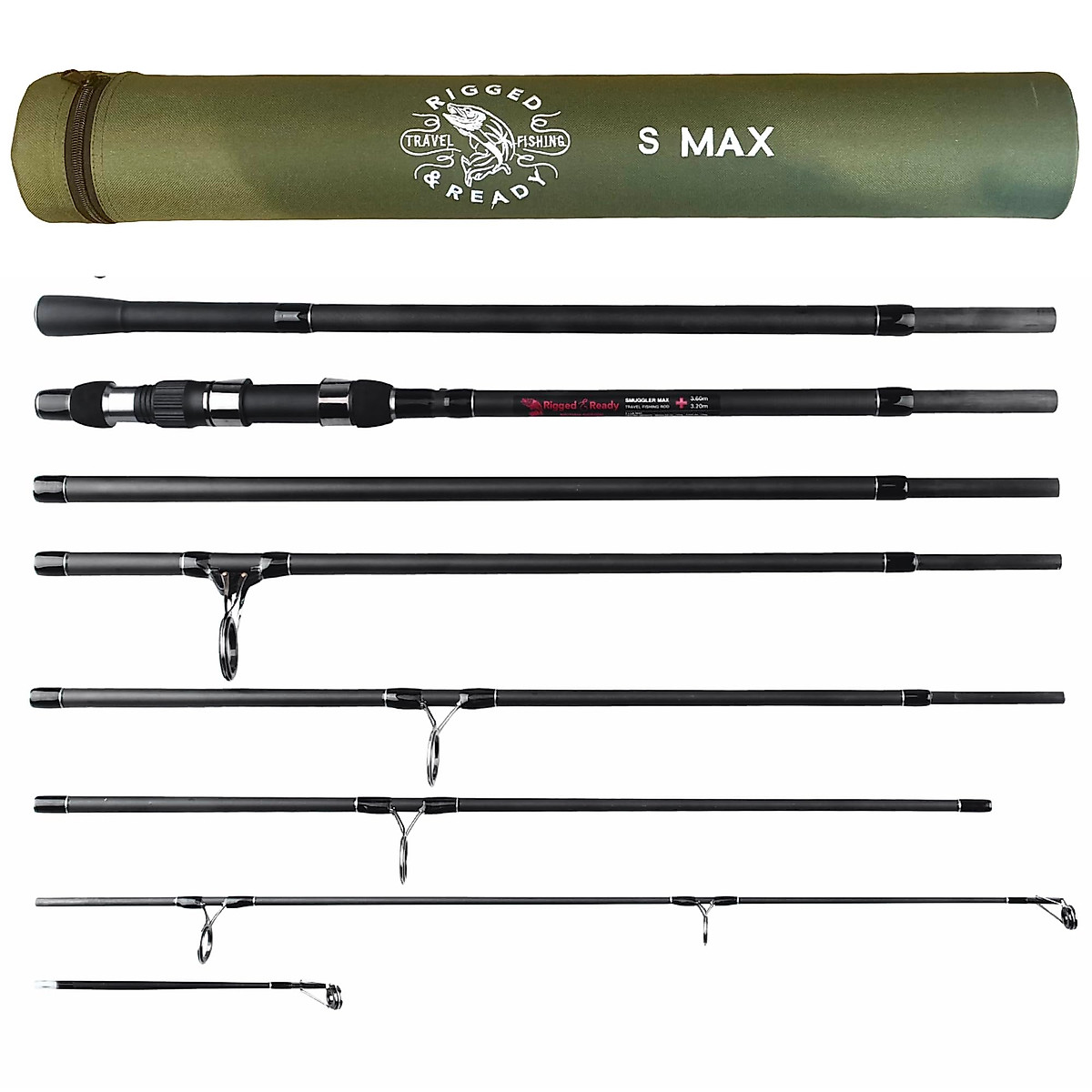 Rigged and Ready S Max. Big Fish Powerful Predator Surf Travel Fishing Rod + 2 Tips Hi-Carbon 11’ 10” & 10’ 7” Options Compact Rod 23” Case 26” Cast W 3.5+6 oz