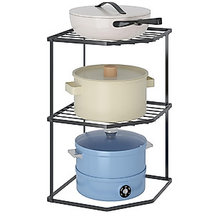 Buzowruil Kitchen Corner Shelf, 3-Tier Pot and Pan Rack, Cookware Pots and Pans Organizer, Kitchen Shelves,Black