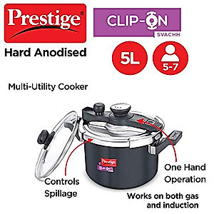 Prestige Svachh Clip-on 5 Litre Hard Anodised Pressure Cooker, Black