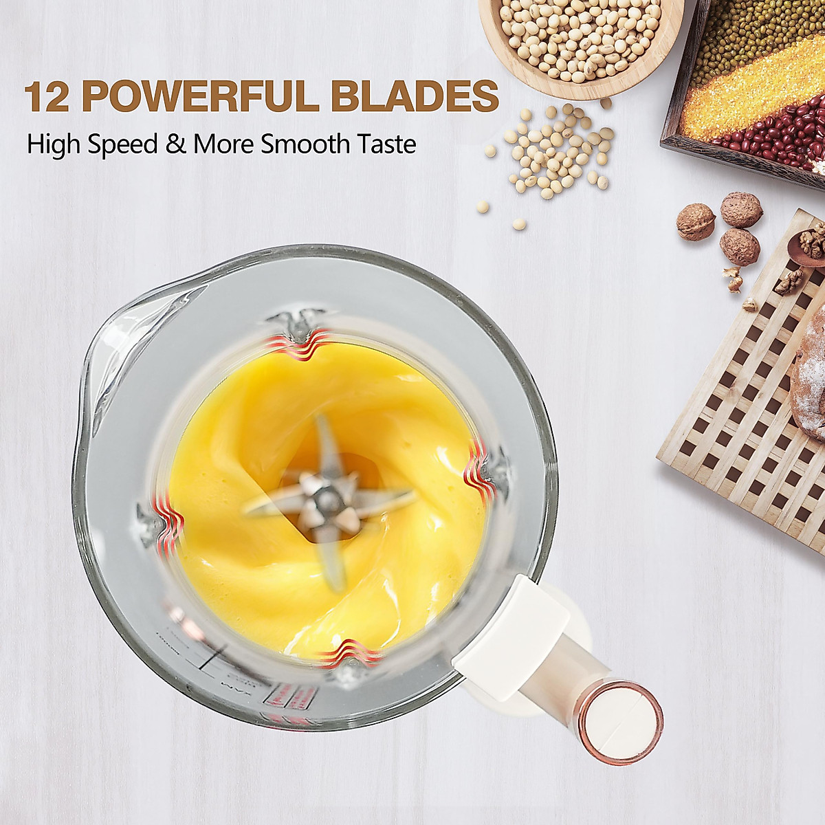 AMERZIS 8 in 1 Nut Milk Maker, 45oz Automatic Soybean Milk Machine for Homemade Almond, Oat, Coconut, Soy, Plant Based Milks and Non Dairy Beverages, with Delay Start/Keep Warm/Boil Water, Cream