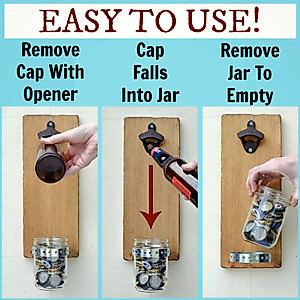 19th Hole Bottle Opener - Wall Mounted Rustic Wood Board With Removable Cap Catcher and Cast Iron Opener - Golf Gift and Home Decor