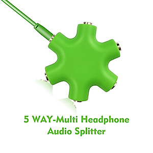 DCNETWORK Headphone Splitter, 5-Jack 3.5 mm Audio Headphone Splitter Stereo Audio Headset Adapter, Audio Earbuds Earphones Plug 5 Way 1 Male to 4 Female Splitter with 3.5mm Stereo Cable green
