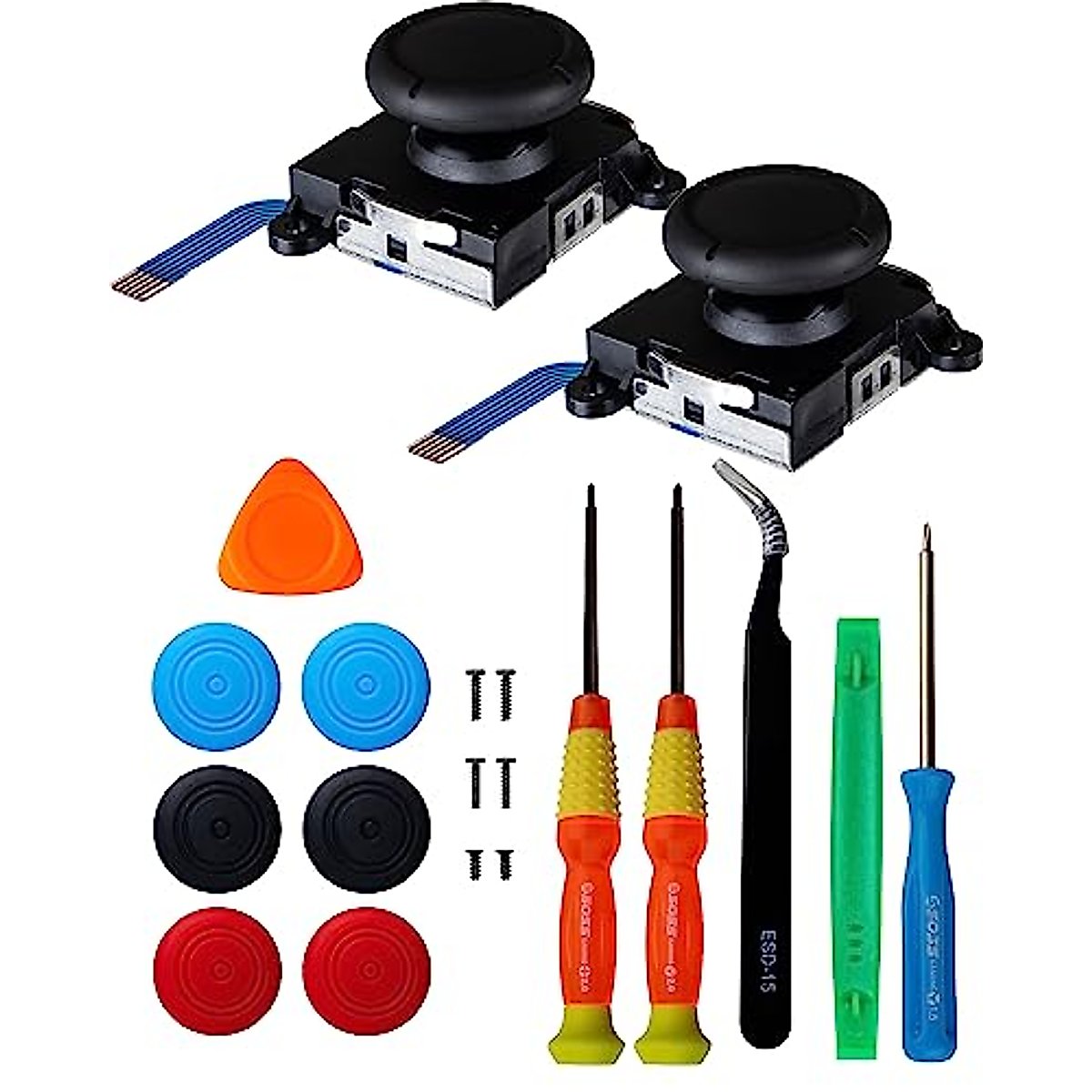 SOSS GAMING® 2023 2-Pack Joystick Thumbstick Replacement Kit for All Nintendo Switch and Switch Lite Controllers - Fix & Repair Your Analog Joy-Con Thumb Stick with All Necessary Tools Included