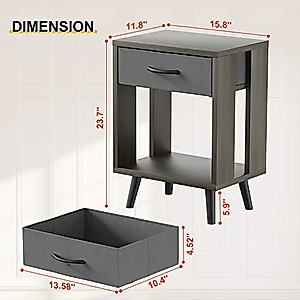 GYIIYUO Nightstand Set of 2 with Fabric Drawers and Open Shelves - Gray Bedroom Side Tables