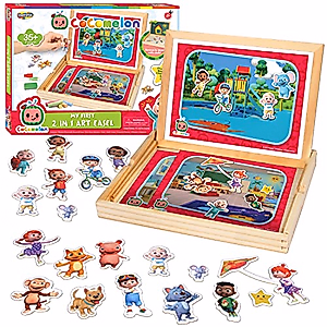 Cocomelon 2 in 1 Art Easel | Double Sided Magnetic Dry Erase Board Puzzle w/Magnets | Cocomelon Puzzle Games for Kids | Wooden Toddlers Educational Games & Toys | Magnetic Puzzles for Kids Ages 3+