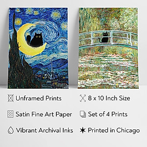 Famous Artists Wall Art Prints, Set of 4, Unframed, Size 8x10 Inch (Black Cat 2)