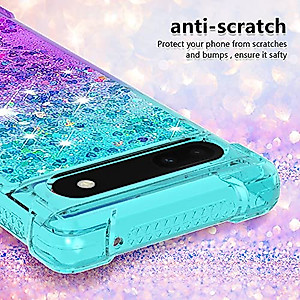 CAIYUNL for Google Pixel 7a Case with Screen Protector, Glitter Bling Floating Liquid Women Girls Soft TPU Slim Cute Phone Case Shockproof Protective Cover for Google Pixel 7a (2023)-Blue/Purple