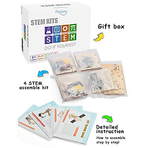 Poraxy 4 in 1 STEM Kits, STEM Projects for Kids Ages 8-12, Assembly 3D Wooden Puzzles, Building Toys, Educational Science Craft Model Kit, Gift for Boys and Girls 8 9 10 11 12 Years Old, Marble Run