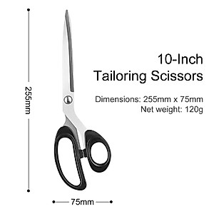 10-Inch All-Purpose Sharp Fabric Scissors - Heavy-Duty Stainless Steel Professional Shears for Cutting Clothes, Leather - Ideal for Tailor, Home, Office Use.
