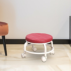 figatia Rolling Stools with Wheels Low Height Rolling Stool Portable Comfortable Household Small Shoe Stool Seat Pulley Wheel Stool for Home Kitchen, Red