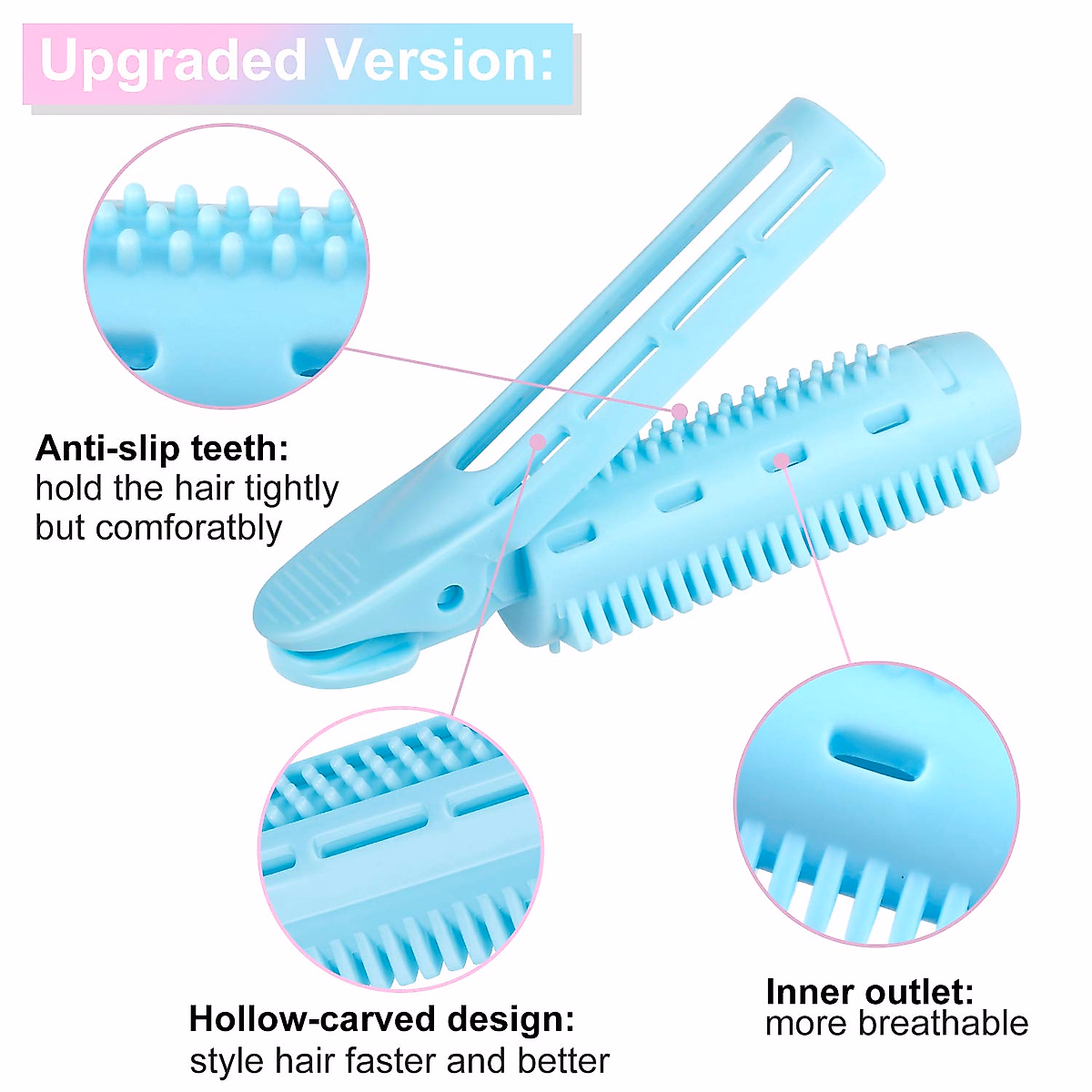 6pcs Volumizing Hair Root Clips, Magicalmai Instant Volume Clip Upgrade Natural Fluffy Volumizer Clips for Women Girls Thin Curly Styling with 2pcs Roller Tools- Pink & Blue