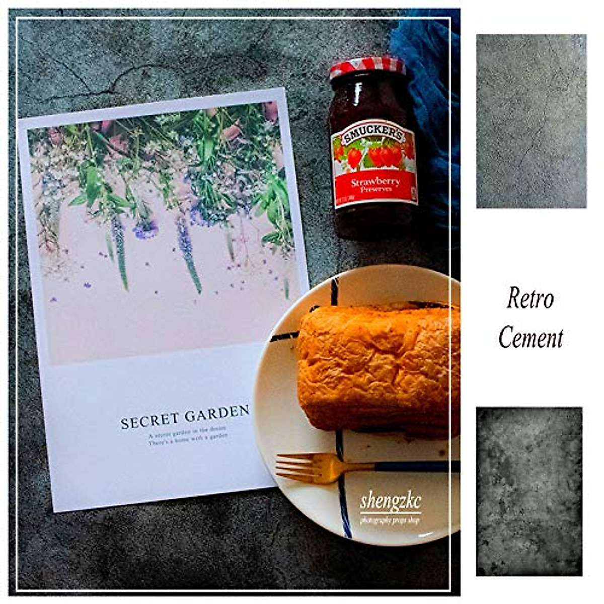 shengzkc Food Photography Backdrop 2 Pcs 21x33inch Concrete Flat Lay Photo Photographic Background Paper Double Sided for Tabletop Product Blogger Pictures Props Board Jewelry ins Video