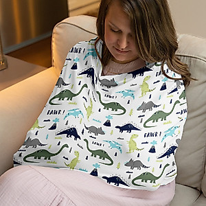 Sweet Jojo Designs Blue and Green Dinosaur Boy Infant Baby Car Seat Cover Nursing Breastfeeding Shopping Cart Stroller Canopy - Turquoise Dark Green Modern Boho Grey and White Mod Dinosaurs