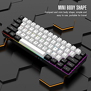 CTBTBESE 60% Wired Gaming Keyboard, RGB Backlit Mini Keyboard, Waterproof Small Ultra-Compact 61 Keys Keyboard for PC/Mac Gamer, Typist, Travel, Easy to Carry on Business Trip(Black-White)