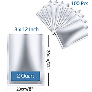 100 Pieces 2 Quart Mylar Bags 8 x 12 Inch, 5 Mil Mylar Bags for Food Storage Coffee Tea Beans Dry Food, Thick Sealable Mylar Bag 2 Quart