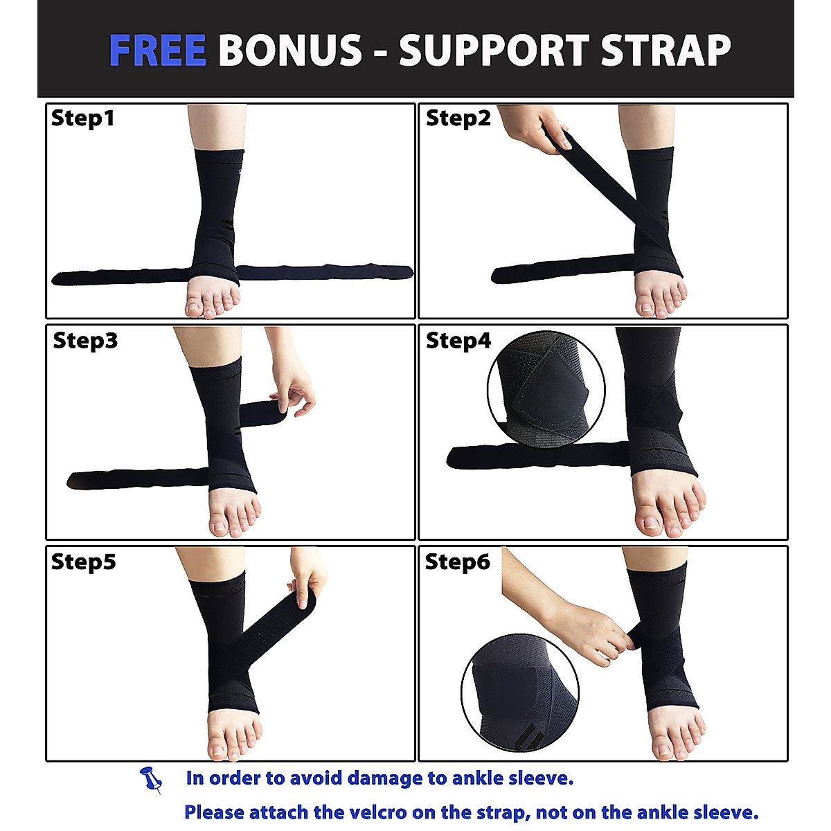 gonicc Professional Foot Sleeve Pair(2 Pcs) with Compression Wrap Support(Large, Black), Breathable, Stabiling Ligaments, Prevent Re-injury, Ankle Brace, Volleyball Protective Gear Ankle Guards