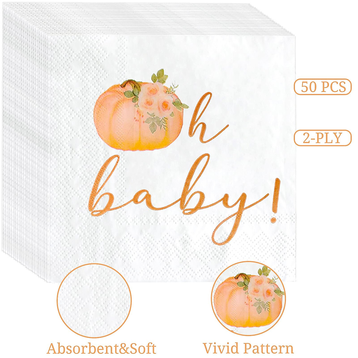 Orange Baby Little Pumpkin Paper Napkins 6.5 x 6.5 Inches Fall Themed Baby Shower Autumn Gender Reveal Tableware Ideas 50 Pack