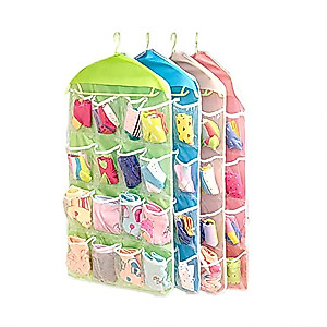 HTDBKDBK Closet Hanging Organizer with Clear Pockets & Metal Hanger, 16-Pocket Wall Shelf Wardrobe Storage Bags Hanging Shelves, Beige