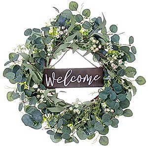 18 inch Wreaths for Front Door Spring Summer Green Eucalyptus Wreath for Front Door Wreaths for Front Door Outside All Seasons