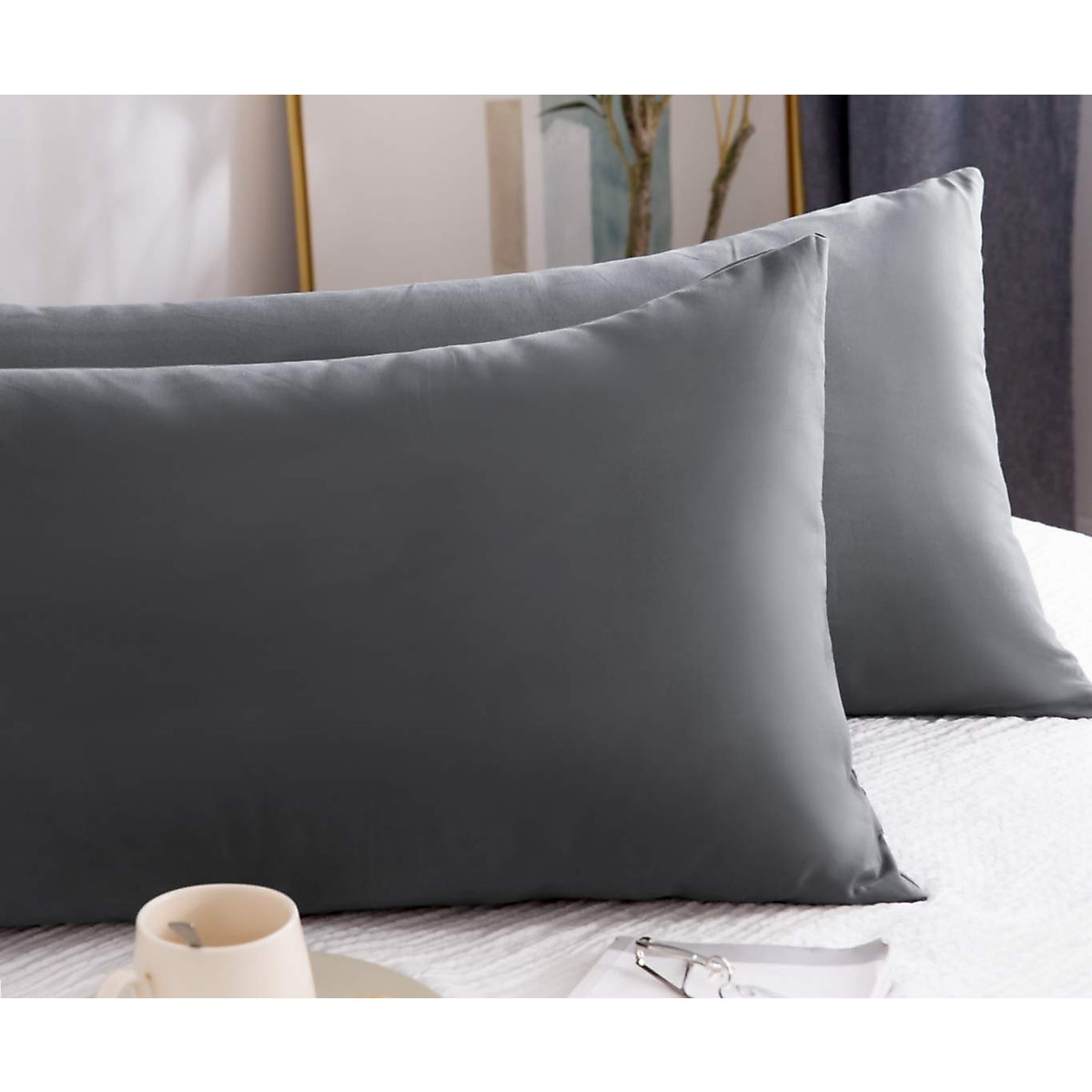 Mohap Zipper Pillowcase 2 Pieces Brushed Microfiber 1800 Hotel Quality Super Soft Pillow Cover No Shrinkage No Fade Pillow Protectors - Gray, Queen