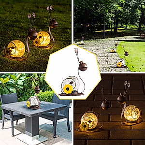 Darkdec Solar Globe Lights Outdoor Snail Garden Decor - 2 Pack Cracked Glass Solar Ball Lights Warm White Metal Snail Garden Lights Solar Powered Waterproof for Patio Yard Lawn