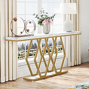 Tribesigns Console Table for Entryway Living Room, 55 Inch Gold Entryway Table Modern Accent Table for Hallway Entrance Foyer (Gold White)