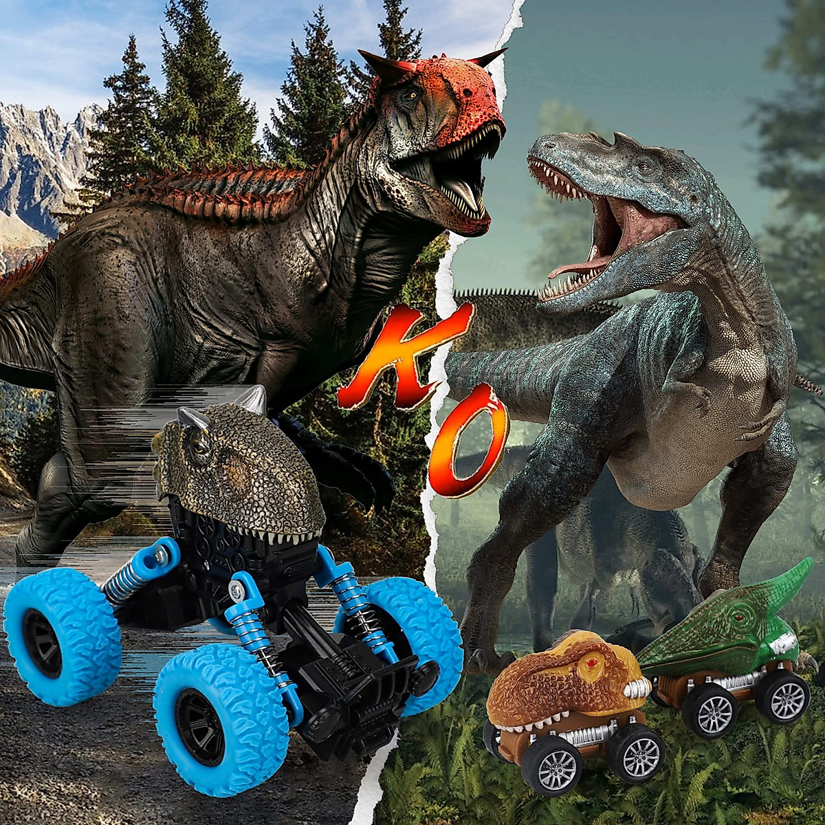 STEAM Life Dinosaur Cars Truck 4 Pack Dinosaur Pull Back Car for Toddlers Dinosaur Toys for Kids 3-5 Dinosaur Monster Truck Toys Dino Toy Set Christmas Birthday Gifts for 3 4 5 6 8 Year Old