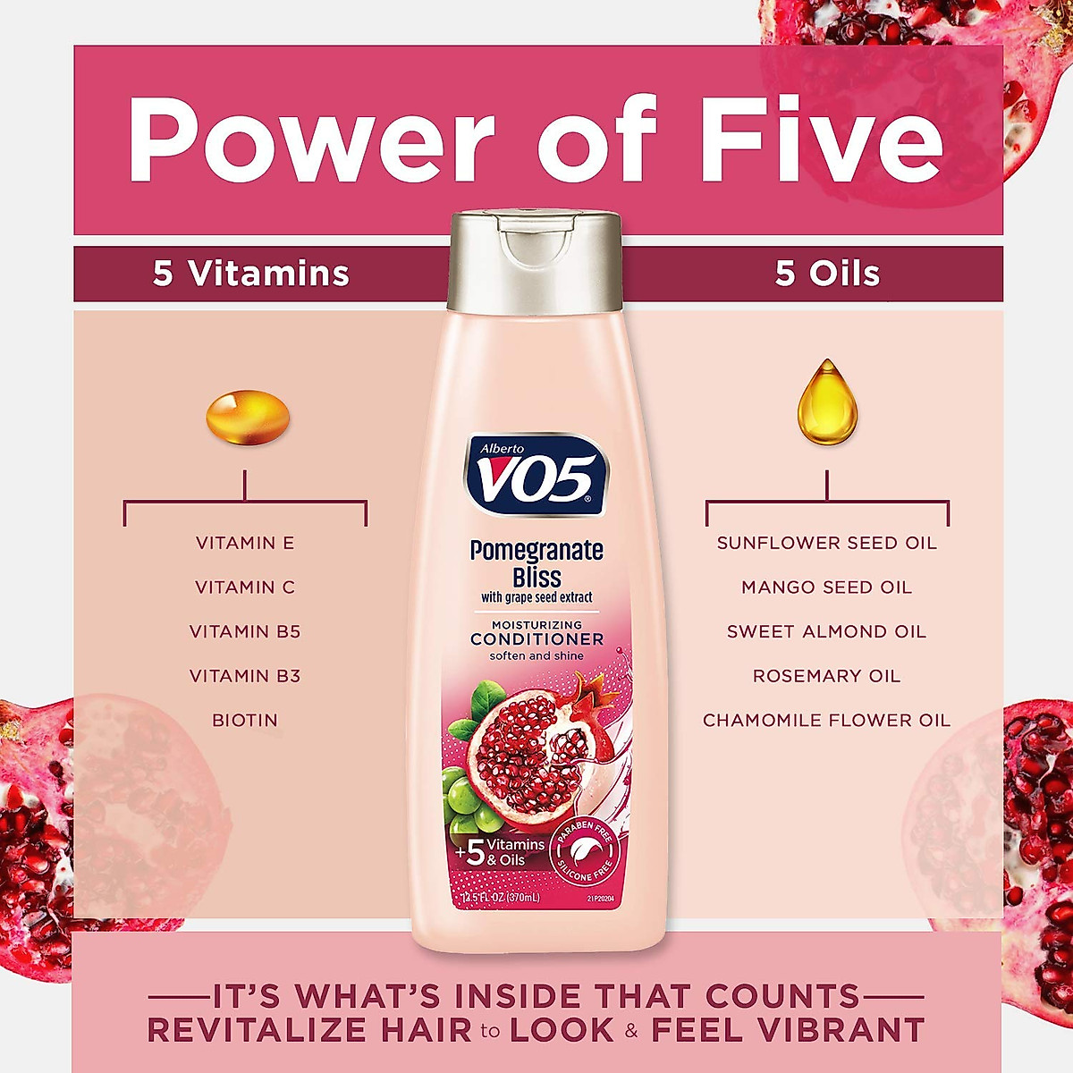 VO5 Moisturizing Conditioner - 12.5 Fl Oz - Pomegranate Bliss - Grape Seed Extract Leaves Hair Looking Vibrant and Beautiful