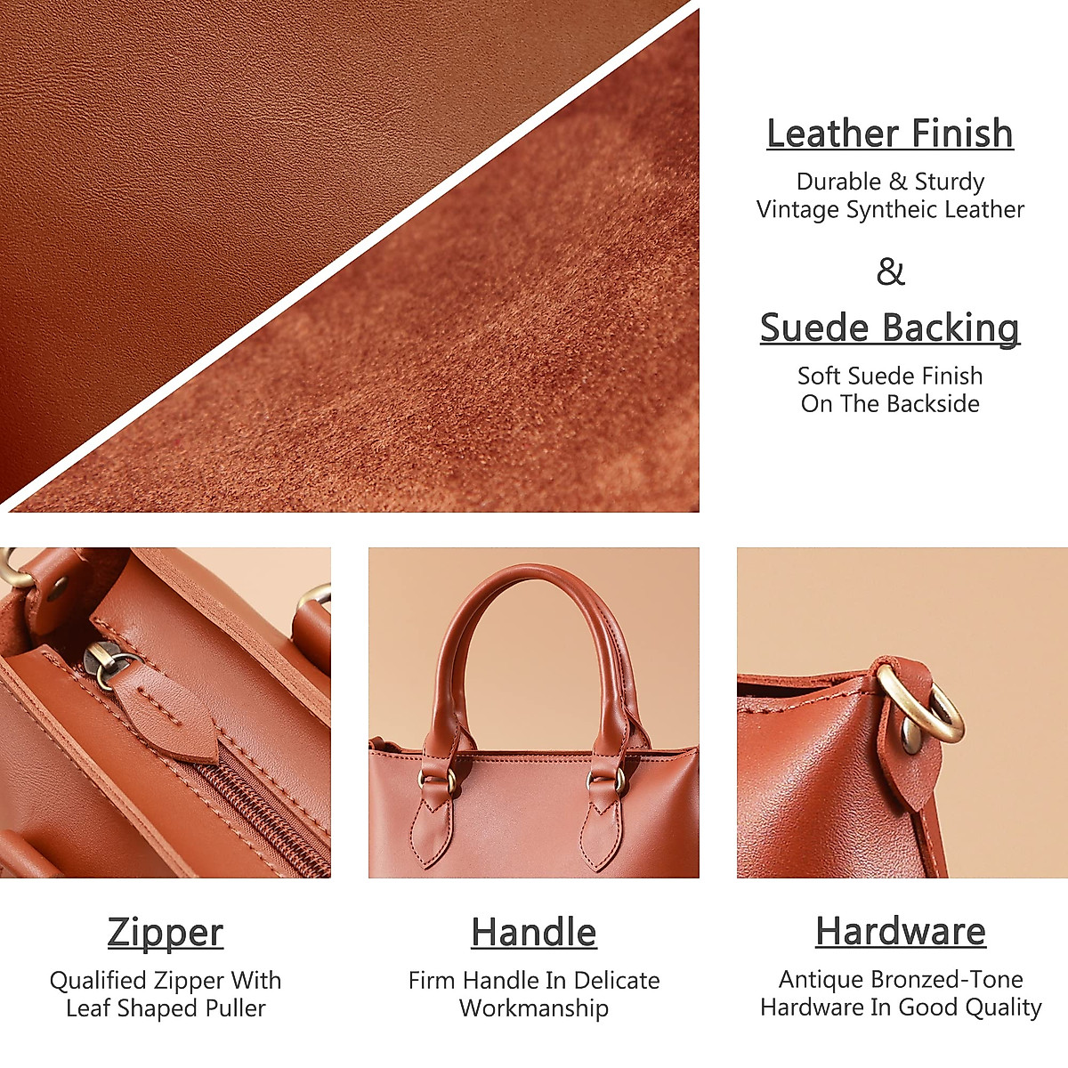 Top Handle Vegan Leather Satchel Bag For Women (Light brown Camel) Retro Faux Casual Purse Classic Vintage Simple Shoulder Handbag
